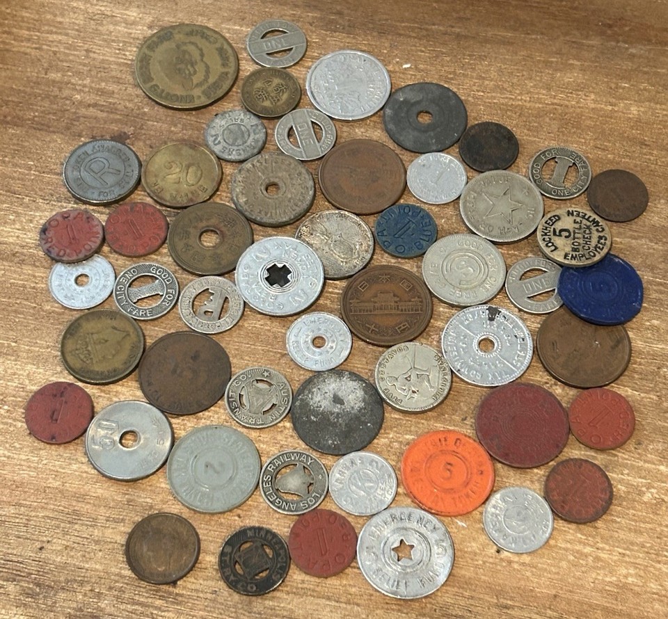 Vintage World Coin & Token Lot Transit Tokens, Foreign Coins, Old Trade ...