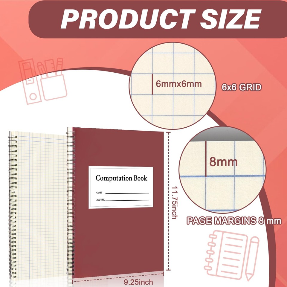 2 Pack Computation Notebook Spiral 9 1/4" x 11 3/4" National Graph ...