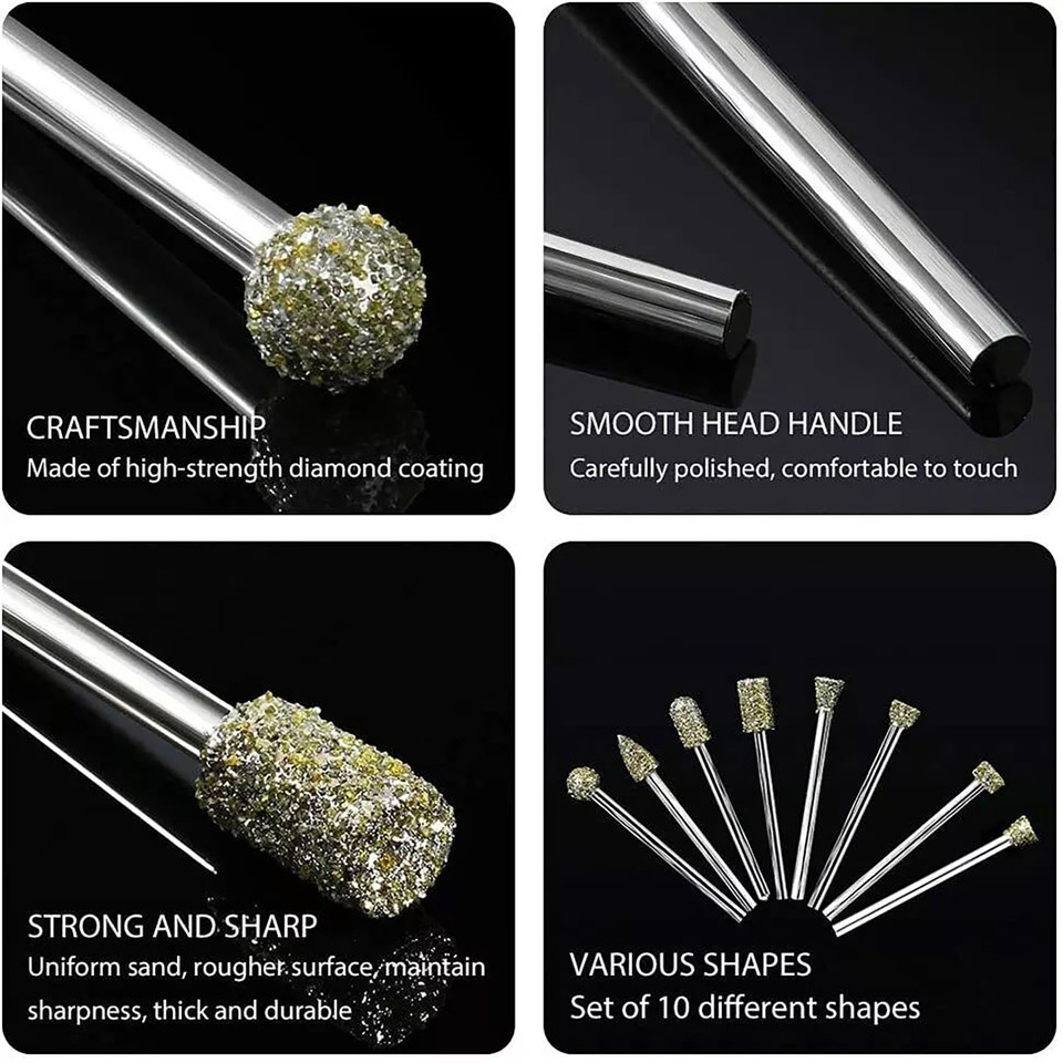 20pcs Diamond Grinding Burr Engraving Drill Bits Mix Shape for Glass ...