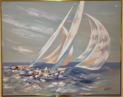 Lee Reynolds -Very Large Original Painting Sailboat Race - signed ...