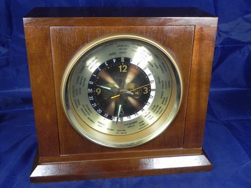 Bulova Quartz Executive World Time Desk Mantel Clock Wood Gold Color ...