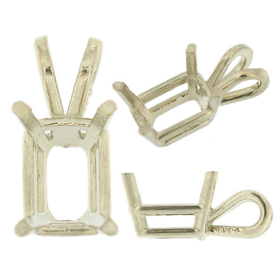 14K White Gold Emerald Pendant Setting Rabbit Ear Bail Mounting 0.20ct ...