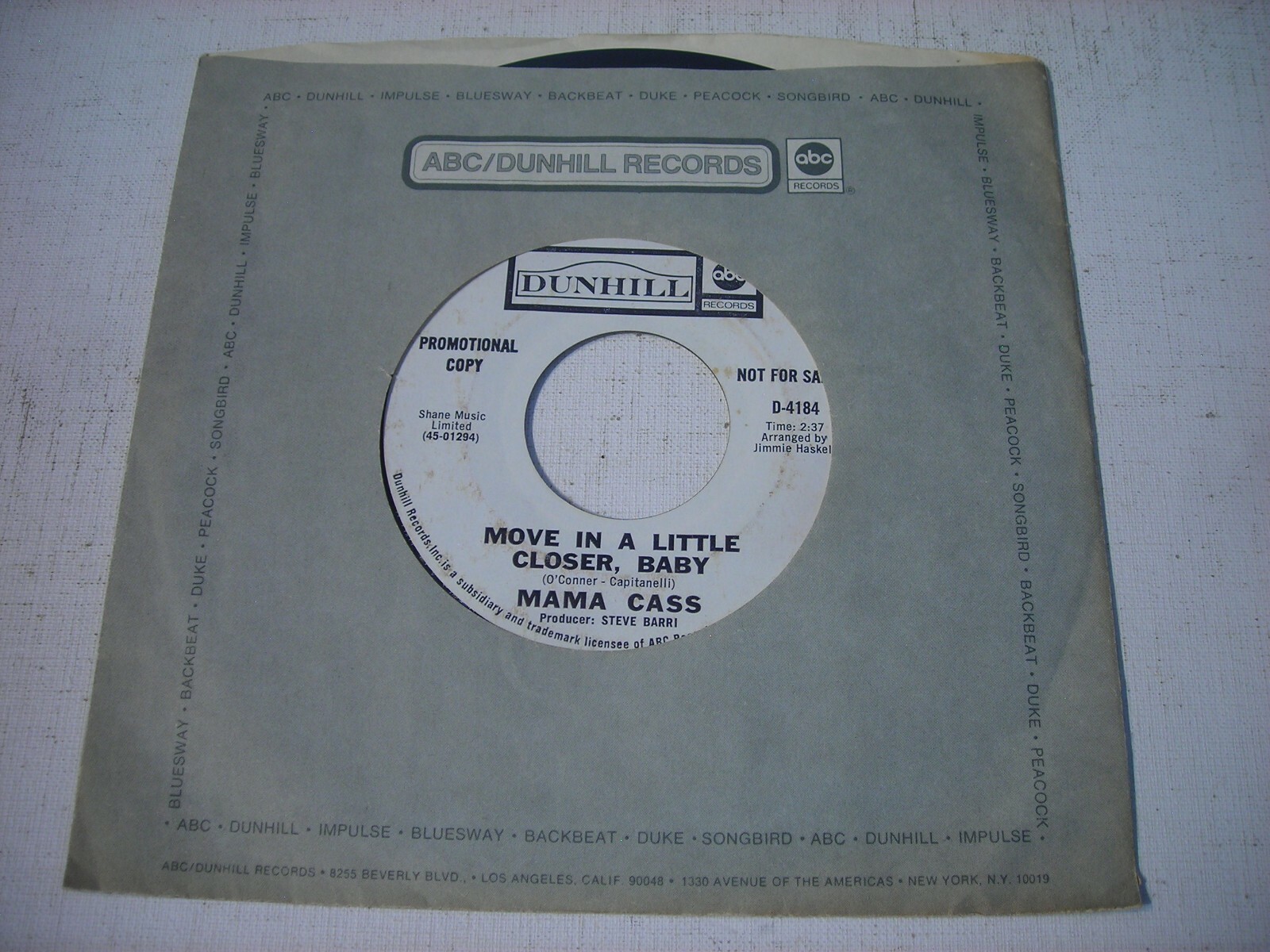 PROMO w SLEEVE Mama Cass Move In a Little Closer, Baby 1969 45rpm VG++ ...