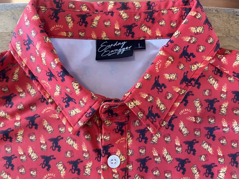 Sunday Swagger Large Fireball Whisky Short Sleeve Polo Golf Shirt A14 ...