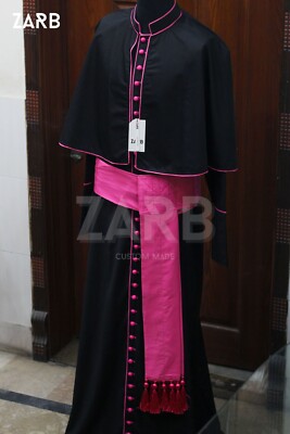 Black Clergy Cassock with Pink Trim, Bishop Soutane Priest Robe, Custom ...