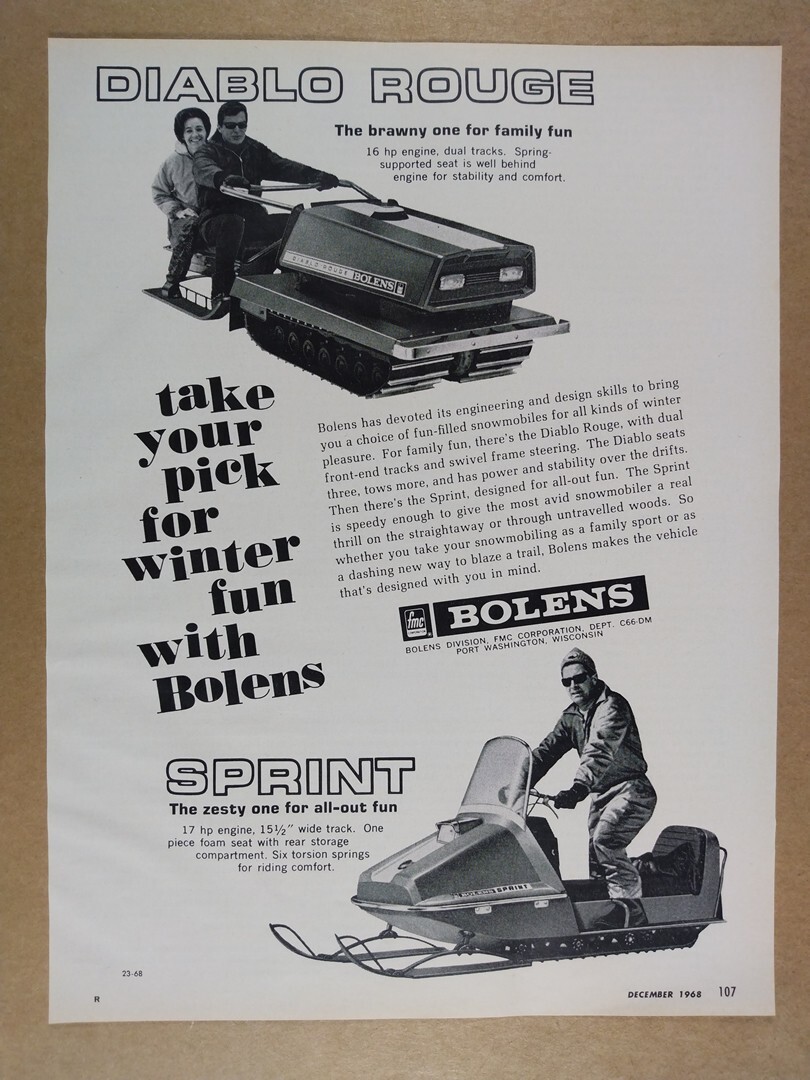 1969 Bolens Diablo-Rouge & Sprint Snowmobiles vintage print Ad | eBay