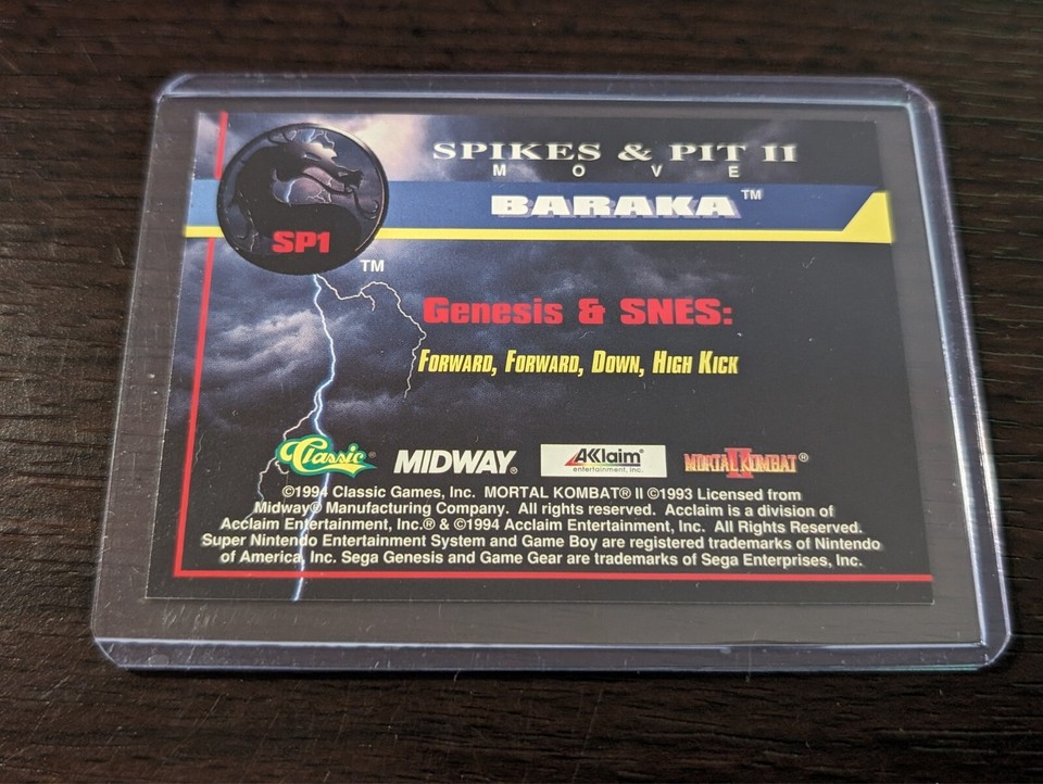 1994 Classic MK2 Mortal Kombat 2 Card Baraka Spikes and Pit II ...