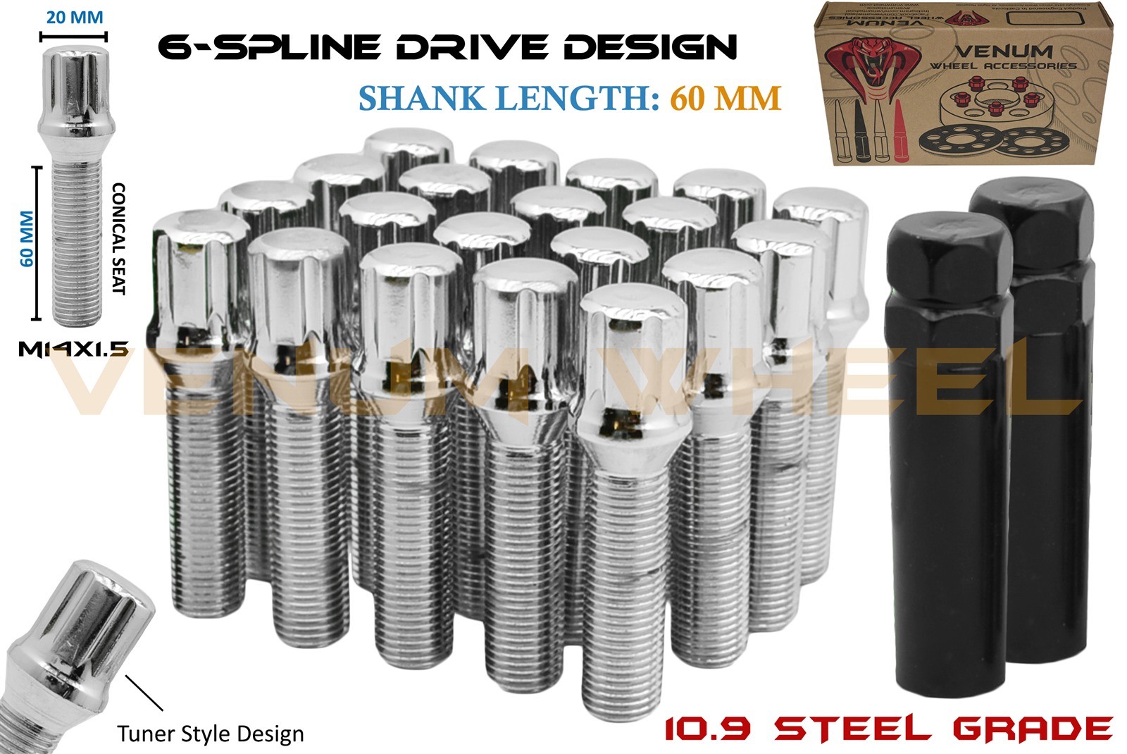 20 Pc 14x1.5 | 60mm Extended Shank | Chrome Lug Bolts + 2 Keys Fits BMW ...