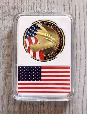U S AIR FORCE B-2 SPIRIT (Stealth Bomber) Challenge Coin with flag case ...