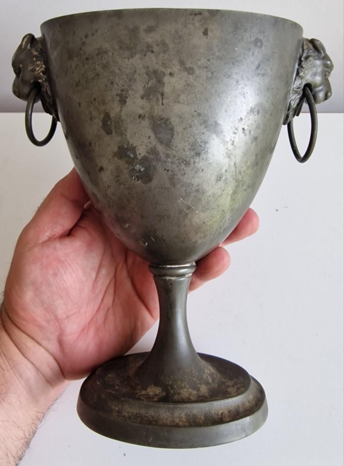 Metal Detecting Finds - large uncleaned pewter urn with lion head ...