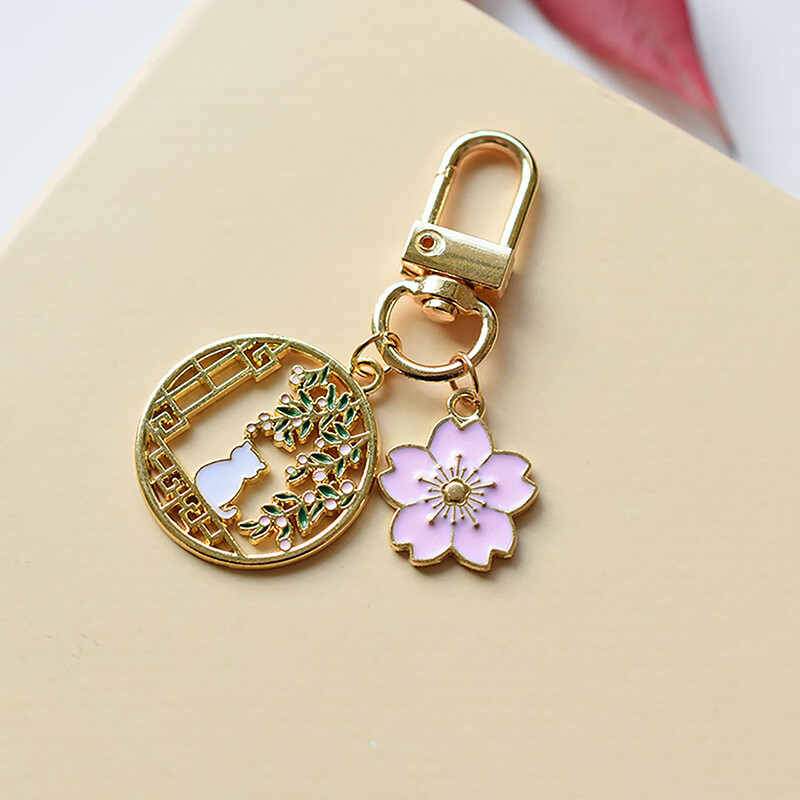 Cute Romantic Cherry Blossom Cat Flower Branch Keychain Flower Cluster ...
