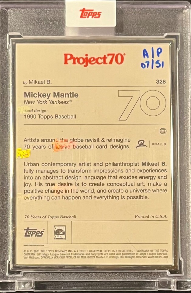 2021 TOPPS PROJECT 70 MICKEY MANTLE #7/51 ARTIST PROOF "MANTLE JERSEY ...