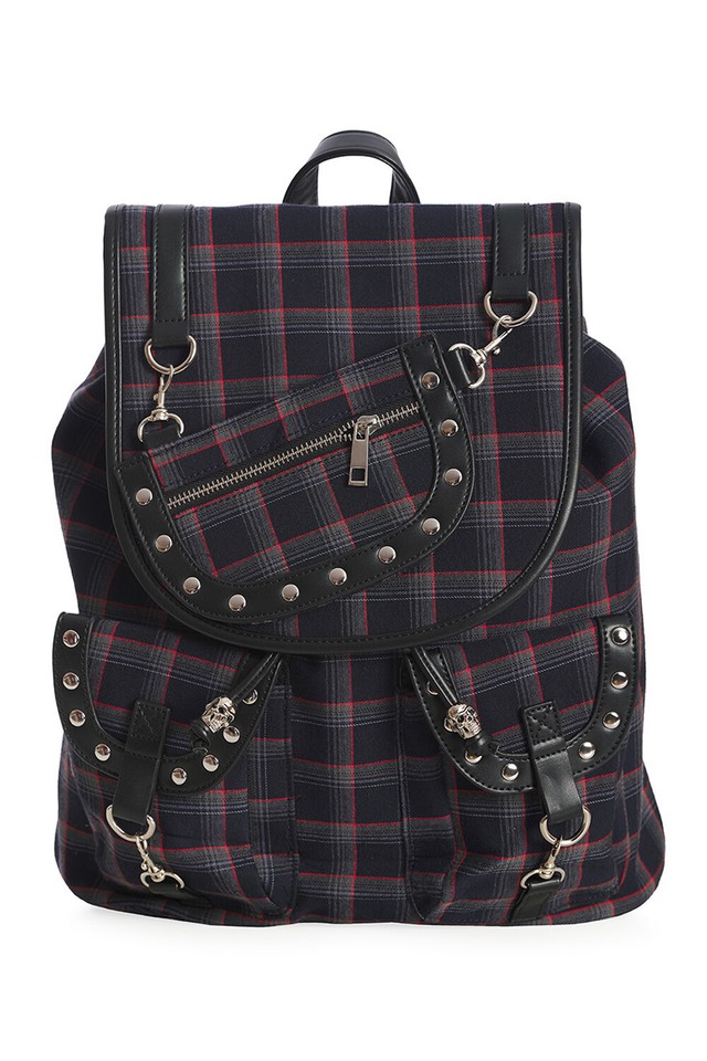Tartan Check Studded Yamy Bag School College Uni Work Backpack Gothic ...