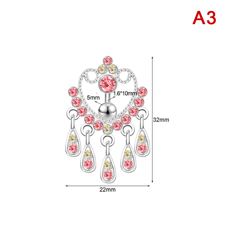 Pink Zircon Pendant Belly Button Ring Stainless Steel Navel Piercing ...