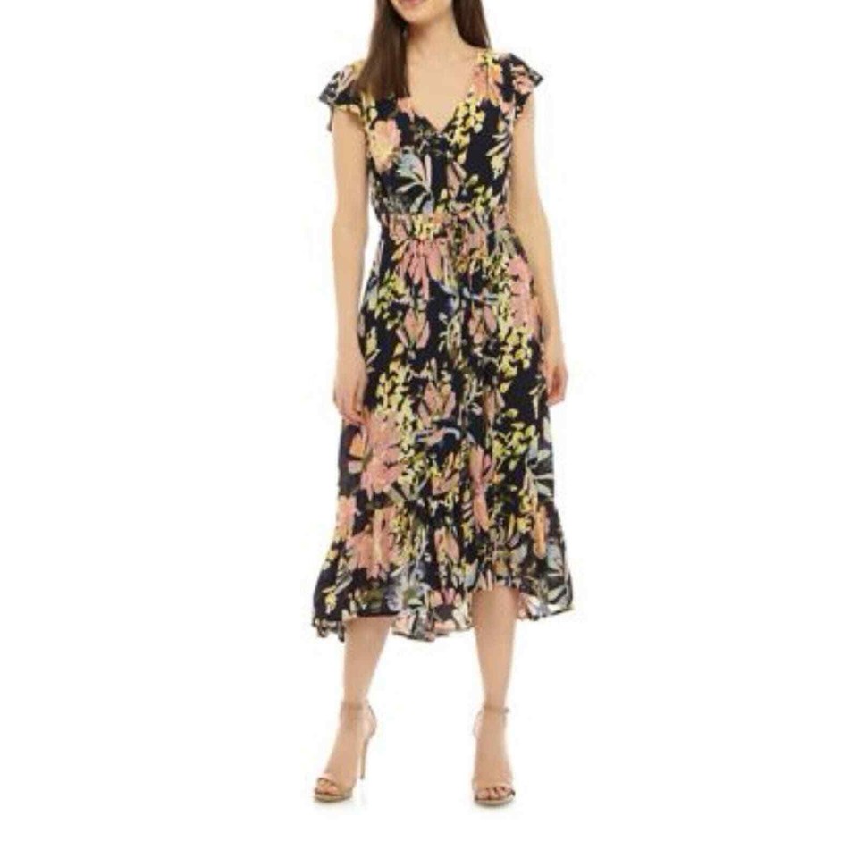 New Directions sz petite medium spring blooms hi low flutter sleeve ...