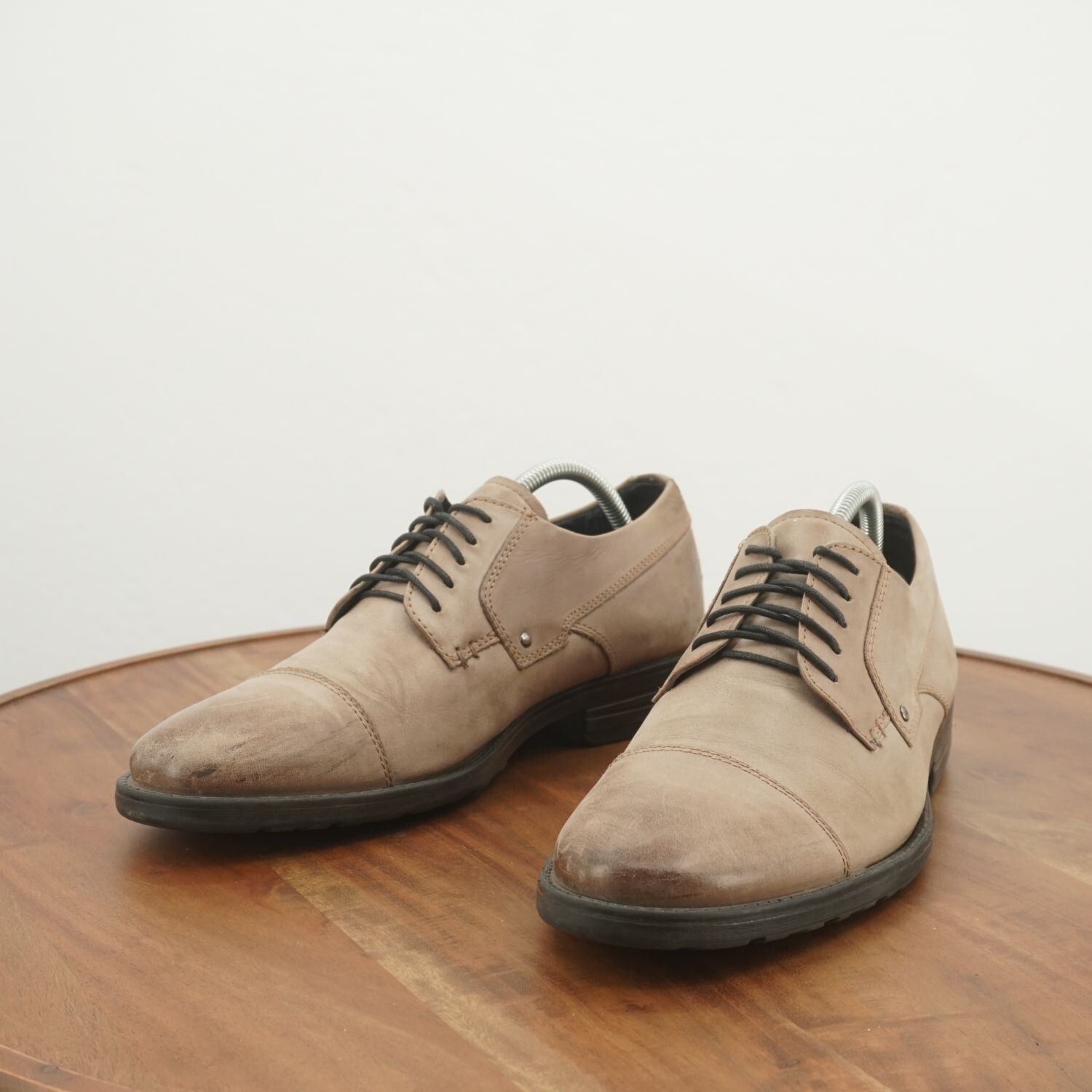 Clarks Mens Denton Oxfords Dress Shoes Cap Toe Beige Leather Burnished ...