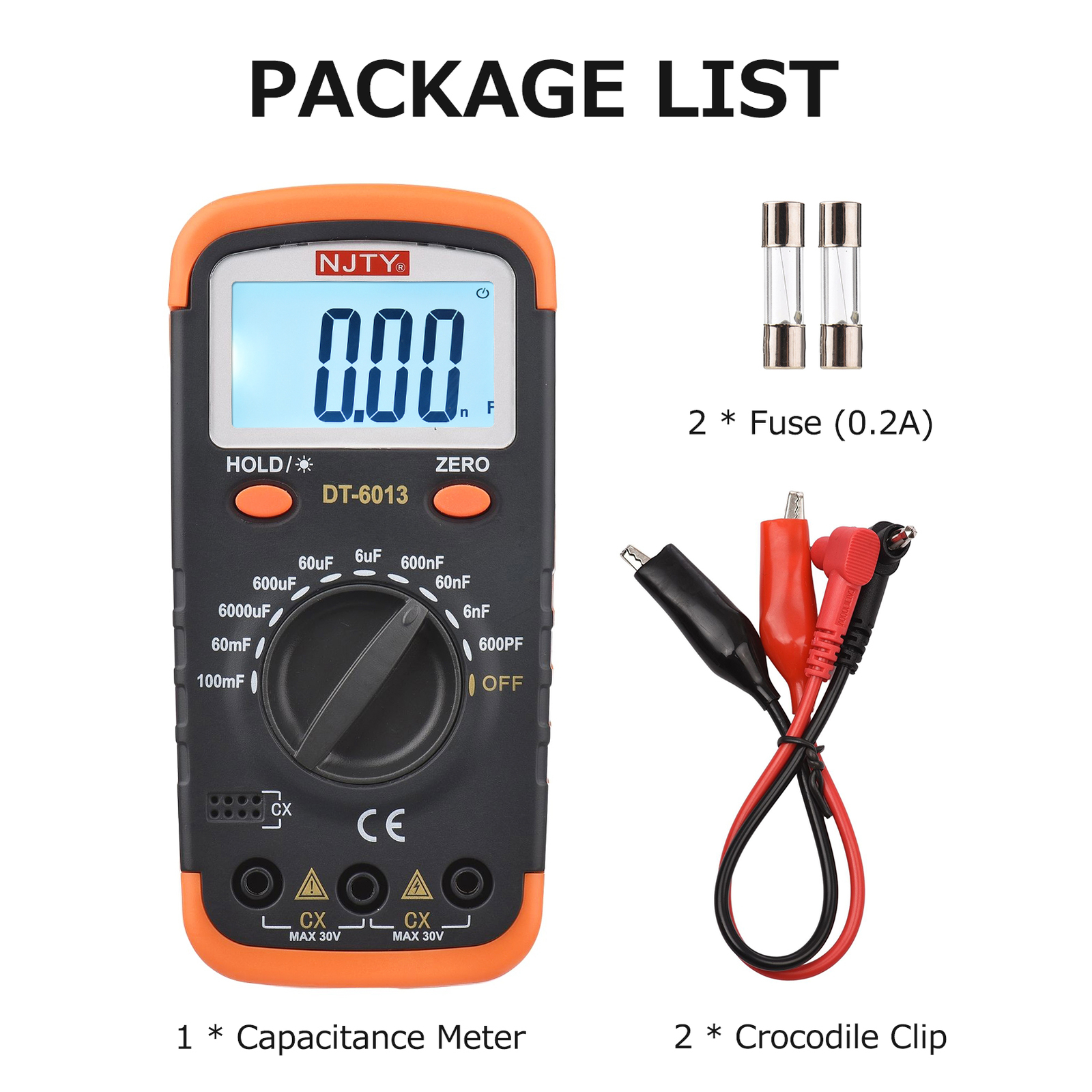 DT-6013 NJTY Digital Capacitance Meter 6000 Count Capacitor Tester Kit ...