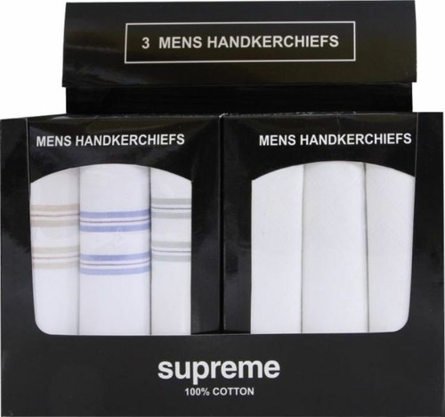 MENS GENTS PLAIN 100% COTTON 3 PACK WHITE HANDKERCHIEFS HANKIES BOXED ...