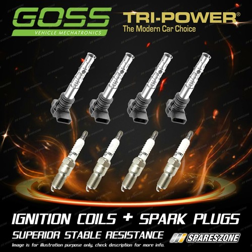 4 GOSS Ignition Coils + 4 Tri-Power Spark Plugs for Audi A3 8L A4 B6 S3 ...