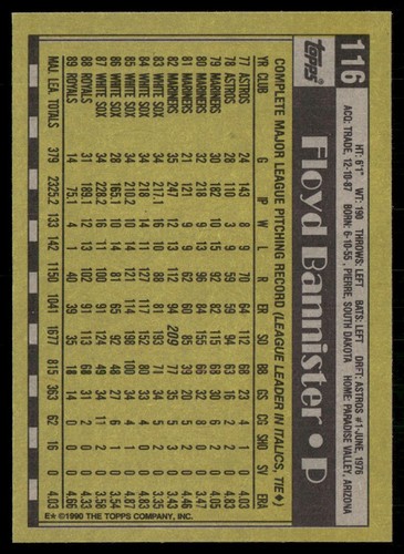 1990 TOPPS FLOYD BANNISTER KANSAS CITY ROYALS #116 | eBay
