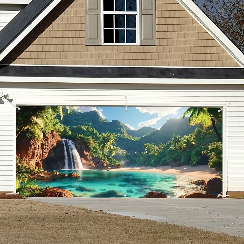 Mountain Waterfall Garage Door Banner Cover Fabric Party Backdrop ...