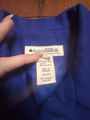 Appleseeds Jacket Womens 100% Virgin Wool Coat Blazer Blue Button Up Size 10P | eBay