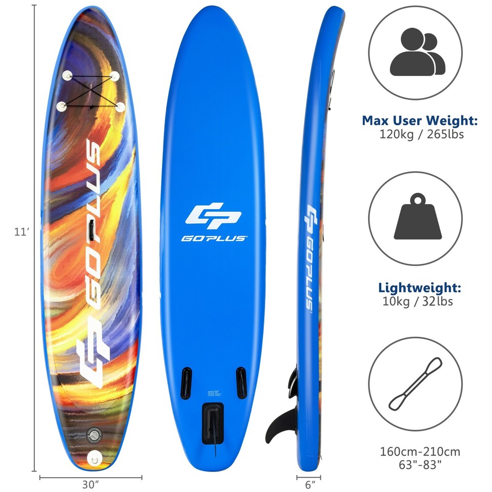Goplus 11' Inflatable Surfboard Stand Up Paddle Board SUP W/ Aluminum ...