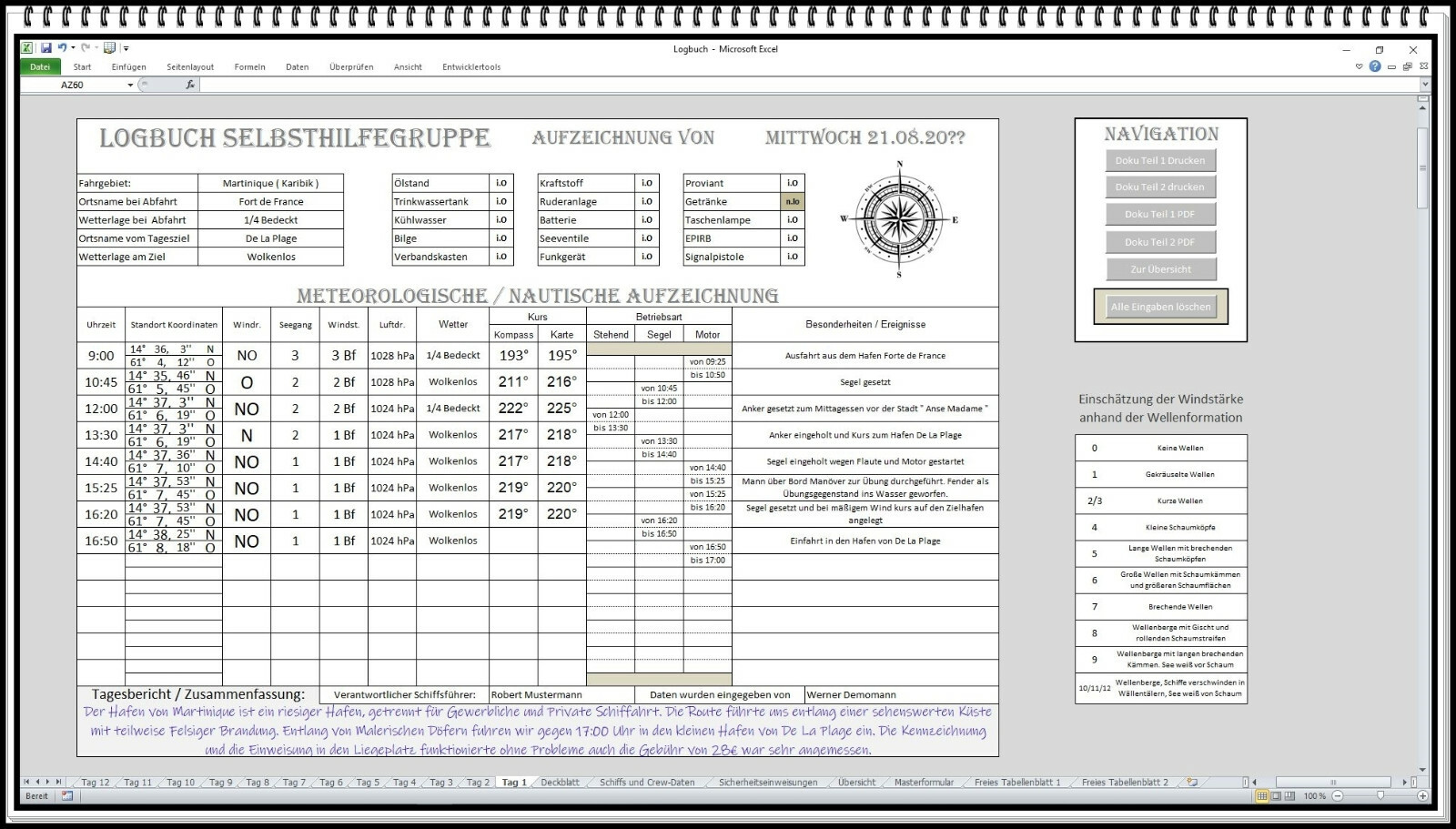 Logbuch für Skipper Segelboot Motorboot Yacht MS Excel digitales ...
