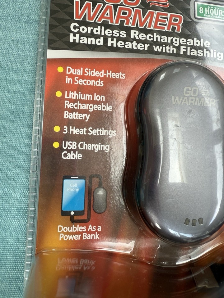 Go Warmer Rechargeable Hand Warmer Power Bank Flashlight - 2 Pack NEW ...