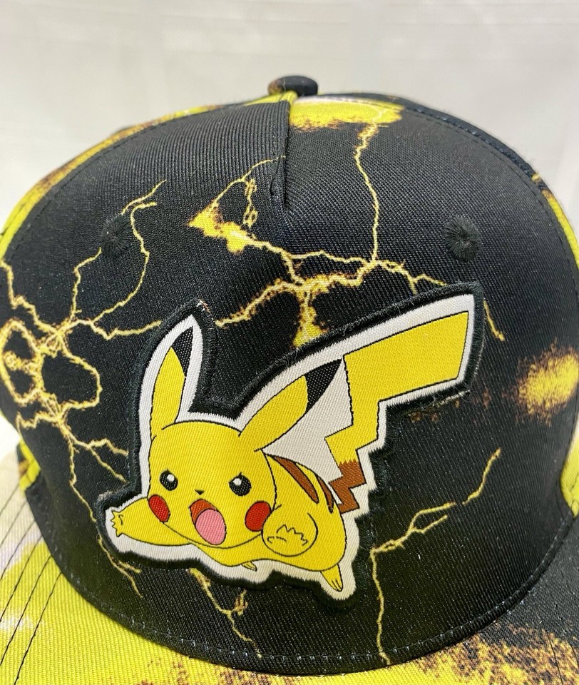 Pokémon Pikachu Hat Cap Black Yellow Lightning Snap Back Adjustable ...