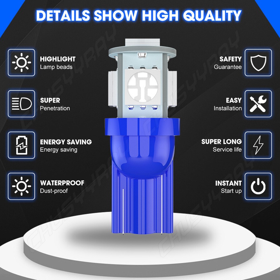 Front Side Marker Blinker Lights T10 194 blue Lamp LED Bulbs for Chevy ...