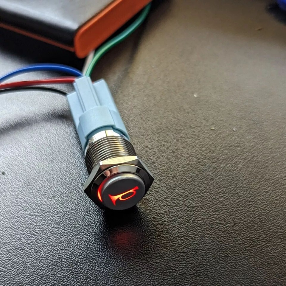 Horn Push Button 12V Blue 16mm Car LED Light Momentary Metal Switch ...