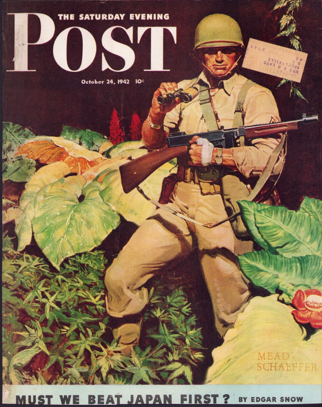 OCT 24 1942 Jungle Commando SATURDAY EVENING POST COVER ONLY #1 Mead ...