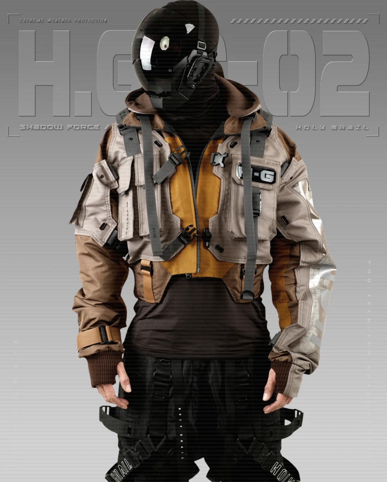 Men's Techwear Brown Jacket Hoodie Full Zip Buckle Holygrail H.G.C-02 ...