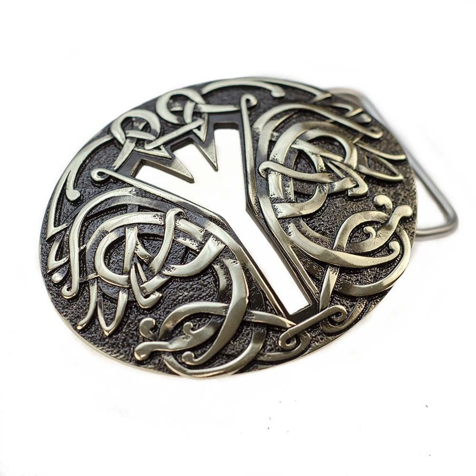 Runic german silver belt buckle Algiz, Life Rune Celtic Old Norse ...