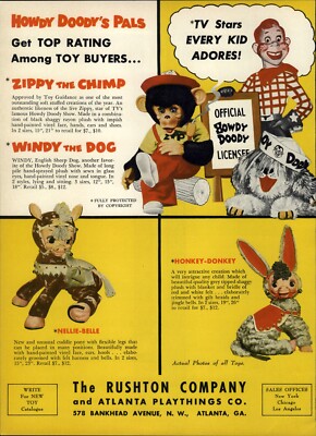 1954 PAPER AD Rushton Plush Stuffed Toy Animals Howdy Doody Puppet ...