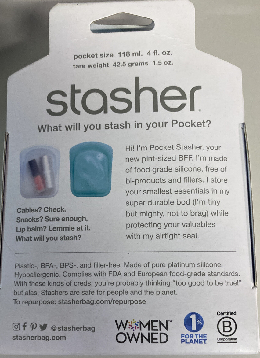Stasher Reusable Silicone Pocket 2 PK Clear & Aqua for sale online | eBay