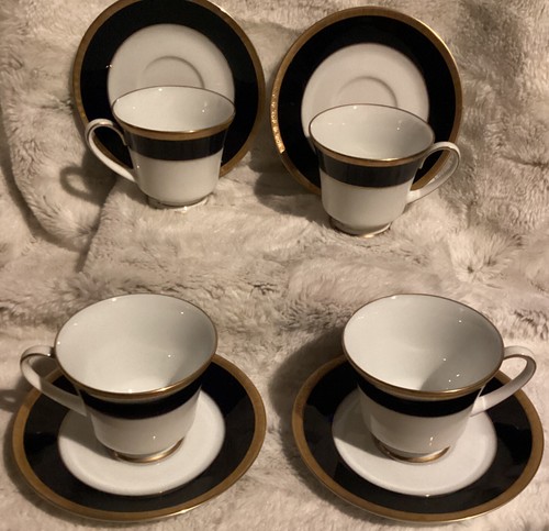 Legacy Noritake China Valhalla 4 Cups & Saucers 2799 Dark Blue And Gold ...