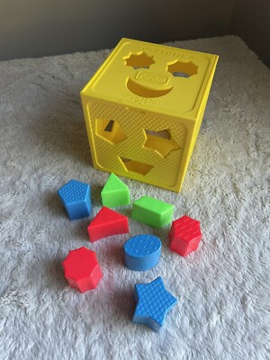 Vintage 1986 Playskool Form Fitter Shape Sorter Yellow Cube ...
