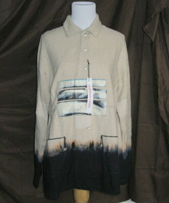 New Deborah Cross Tan Blue Applique Top Shirt Jacket Size S | eBay