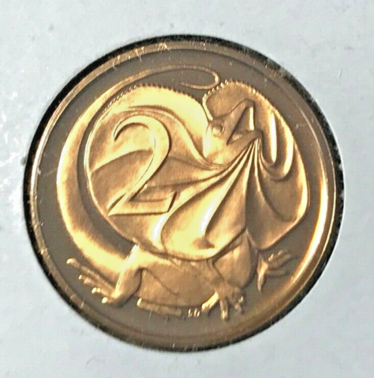 1975 Australia 2 cents Proof Coin Frill-Necked Dragon Lizard Animal ...