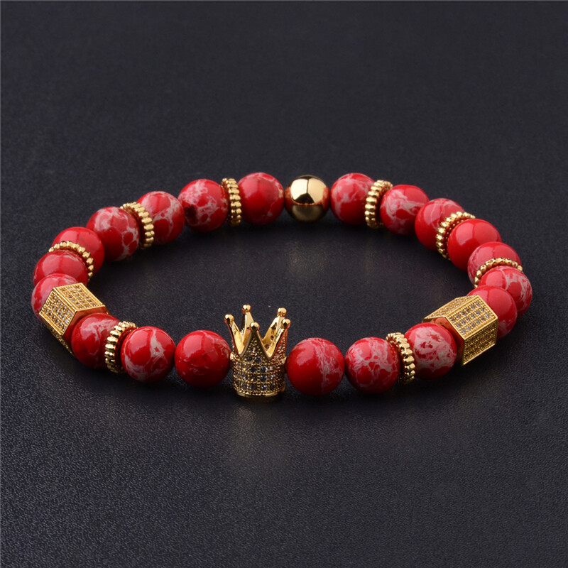 Trendy Crown Charm Bracelet Women Men Couple Stone Bead Bangles Gift ...