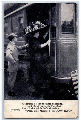 Radcliffe Iowa IA Postcard Woman Merry Widow Hat Riding Train c1910's ...