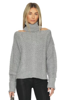 NEW + TAGS PAIGE Wool-Blend Lorilee Rollneck Cutout Sweater Grey Size M ...