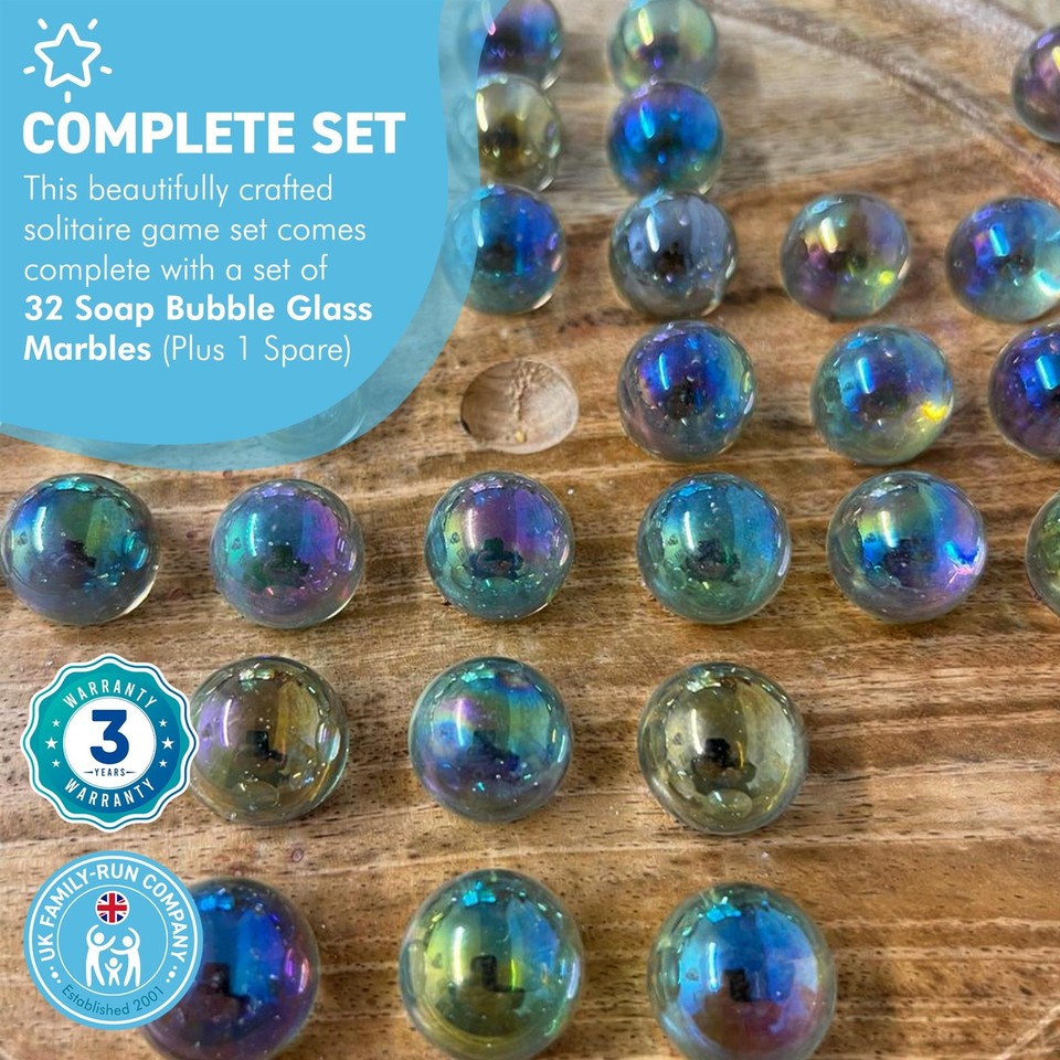 30cm mango wood solitaire board game with soap bubble glass marbles | eBay