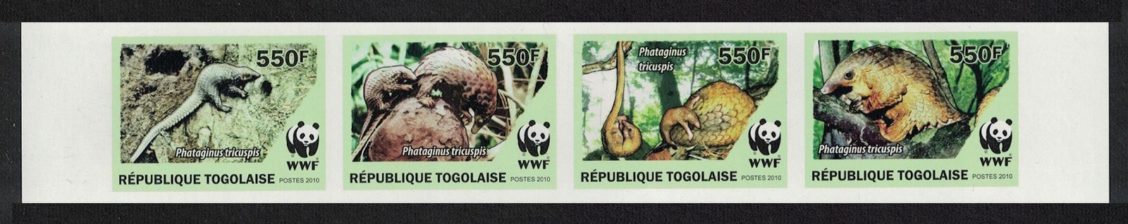 Three-cusped Pangolin Imperf Strip of 4v Togo 2010 MNH MI#3454B-3457B ...