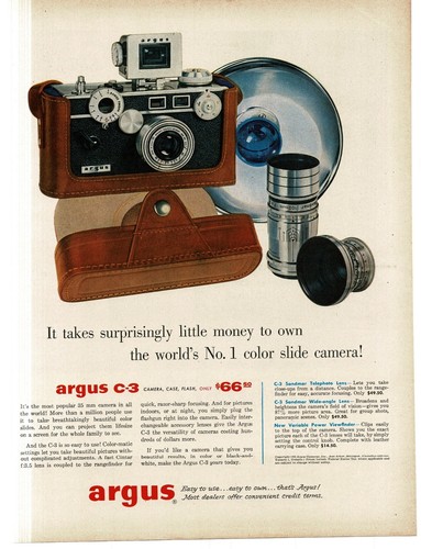 1956 Argus C-3 Camera & Accessories Sandmar Telephoto Lens Viewfinder ...