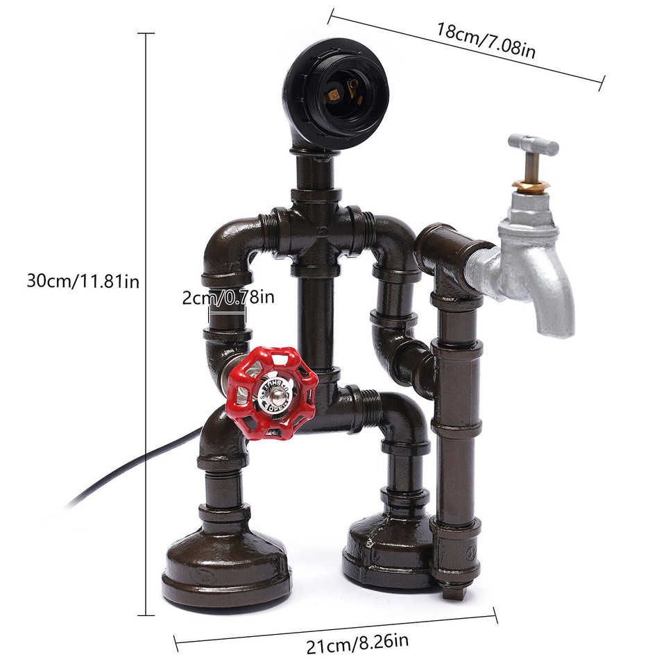 Steampunk Water Pipe Table Lamp Industrial Retro Rust Iron Water Pipe ...