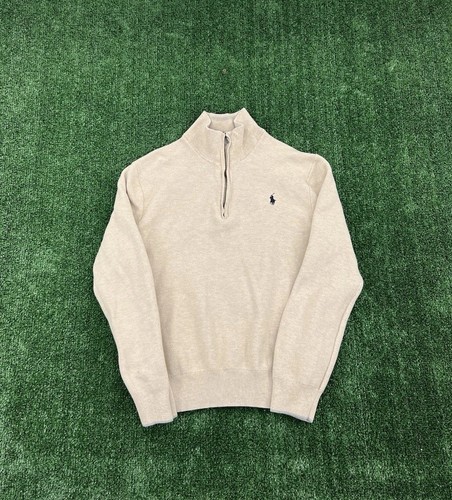 Polo Ralph Lauren Quarter Zip Mens L Sweater Vintage Knitted Ivory ...