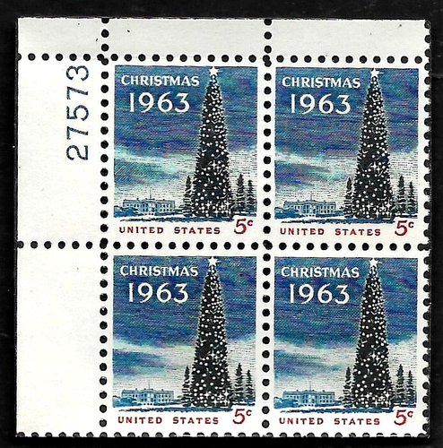 NATIONAL CHRISTMAS TREE 1963 US #1240 AND WHITE HOUSE STAMP MNHXF 5c ...